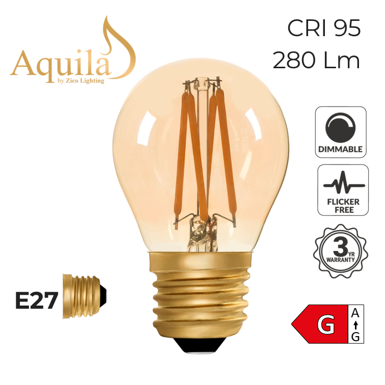 Amber Golfball Dimmable LED Light Bulb (E27 Screw In) - Buy Direct